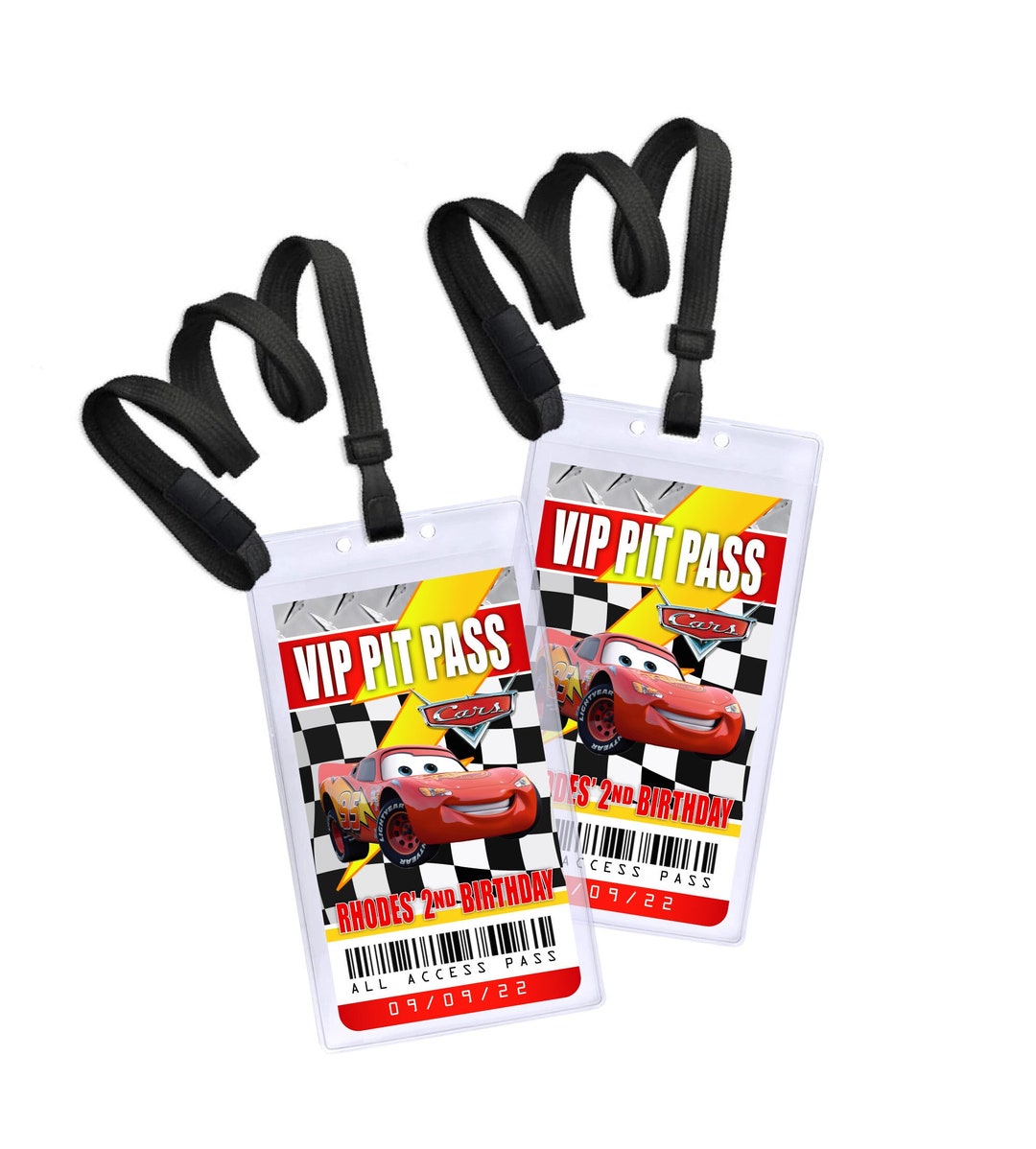 CARS Party VIP Pit Pass in Pouch With Lanyard Lightning Mcqueen, Set of ...