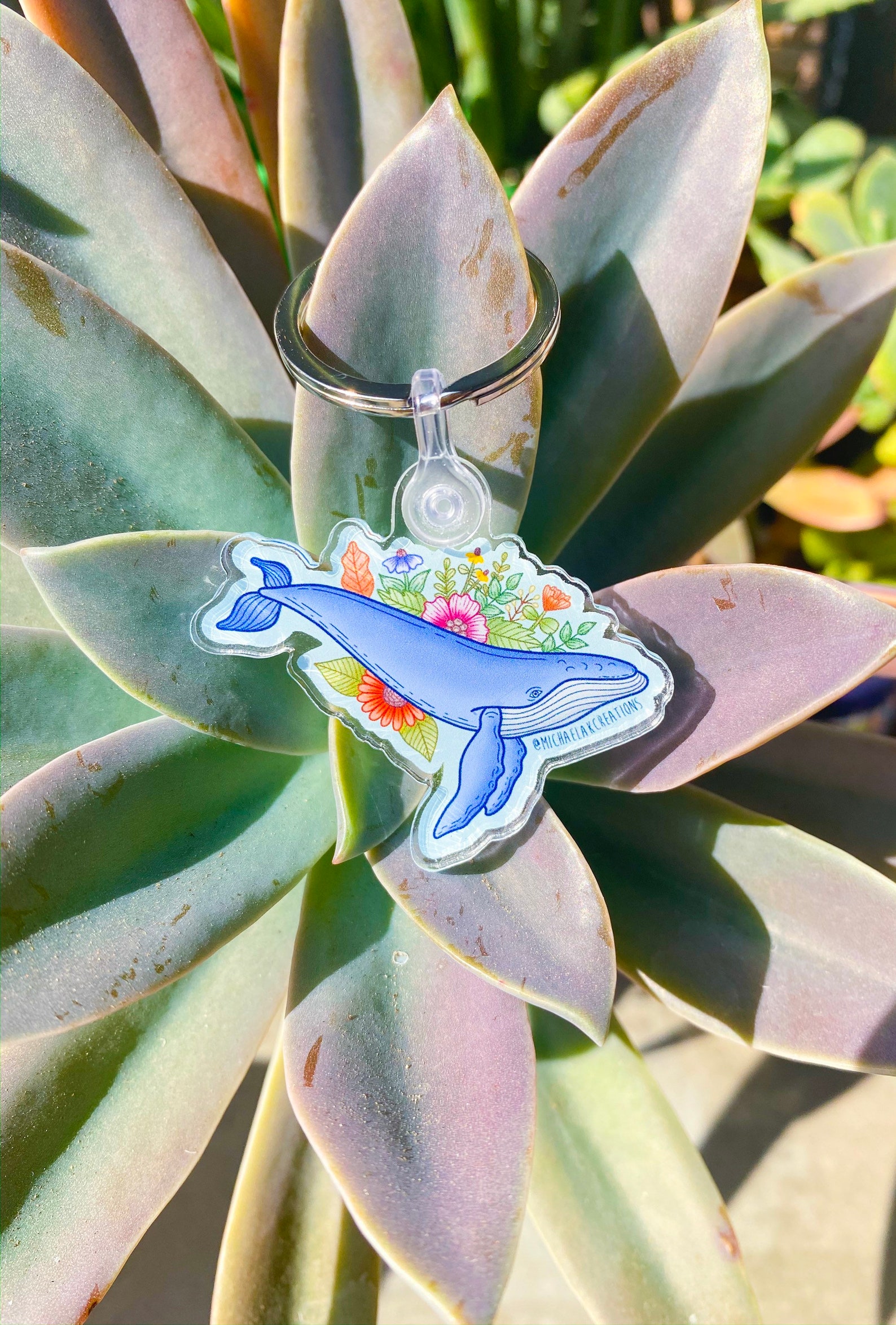 Whale Keychain Whale Gift Acrylic Keychain Floral | Etsy