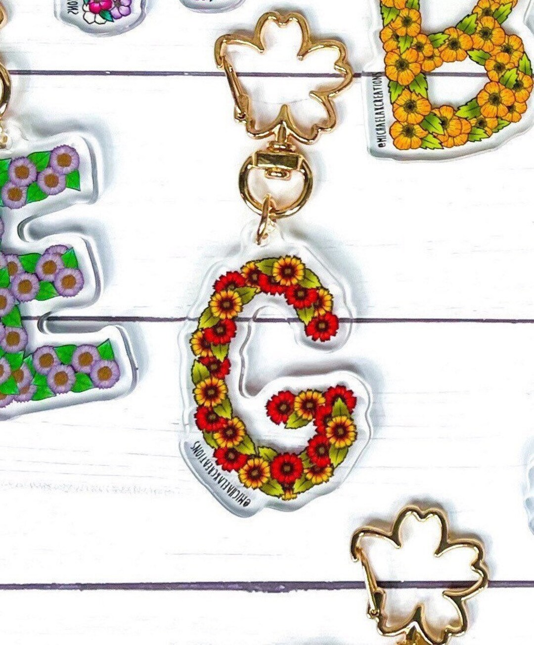 G Keychain G Letter Gift Letter Keychain Acrylic Keychain Floral ...