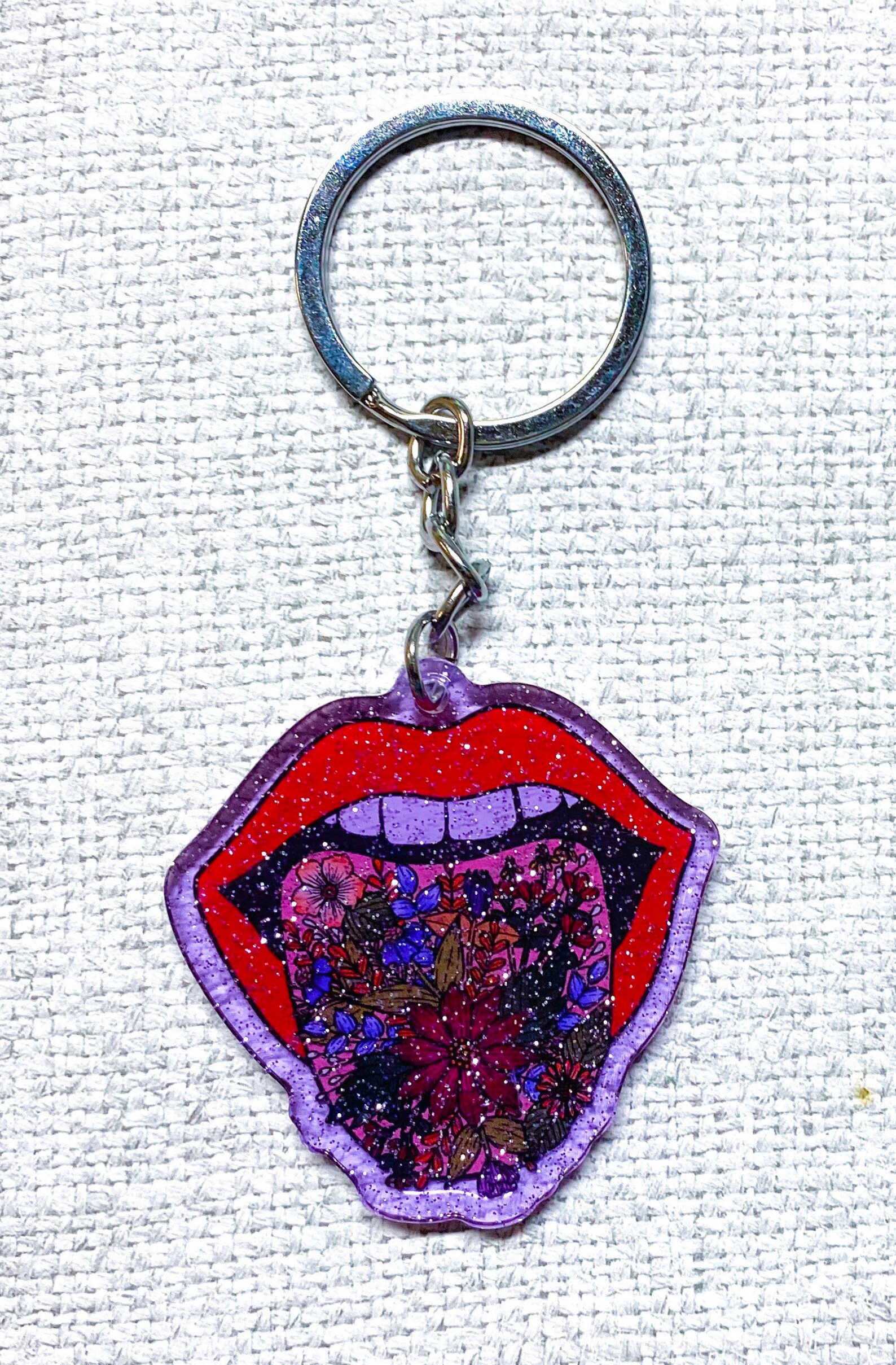 Mouth Keychain Glitter Keychain Acrylic Keychain Floral | Etsy