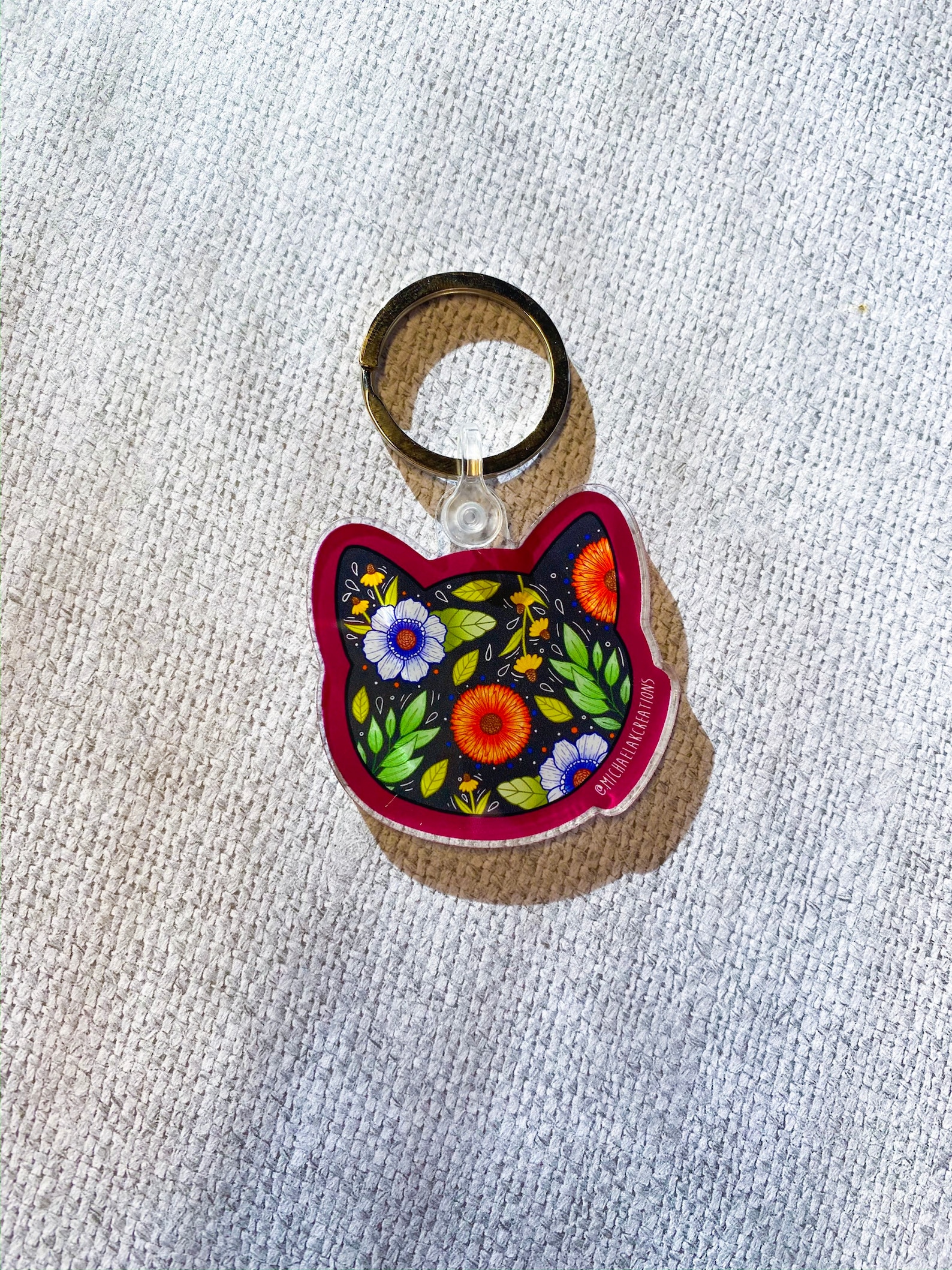 Cat Keychain Cat Gift cat Mom Acrylic Keychain Floral | Etsy