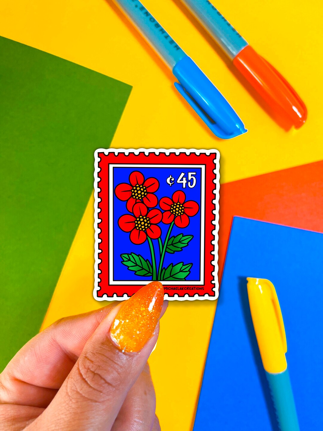 Red Flower Stamp Sticker |stamp Sticker | Stickers for Hydroflask ...