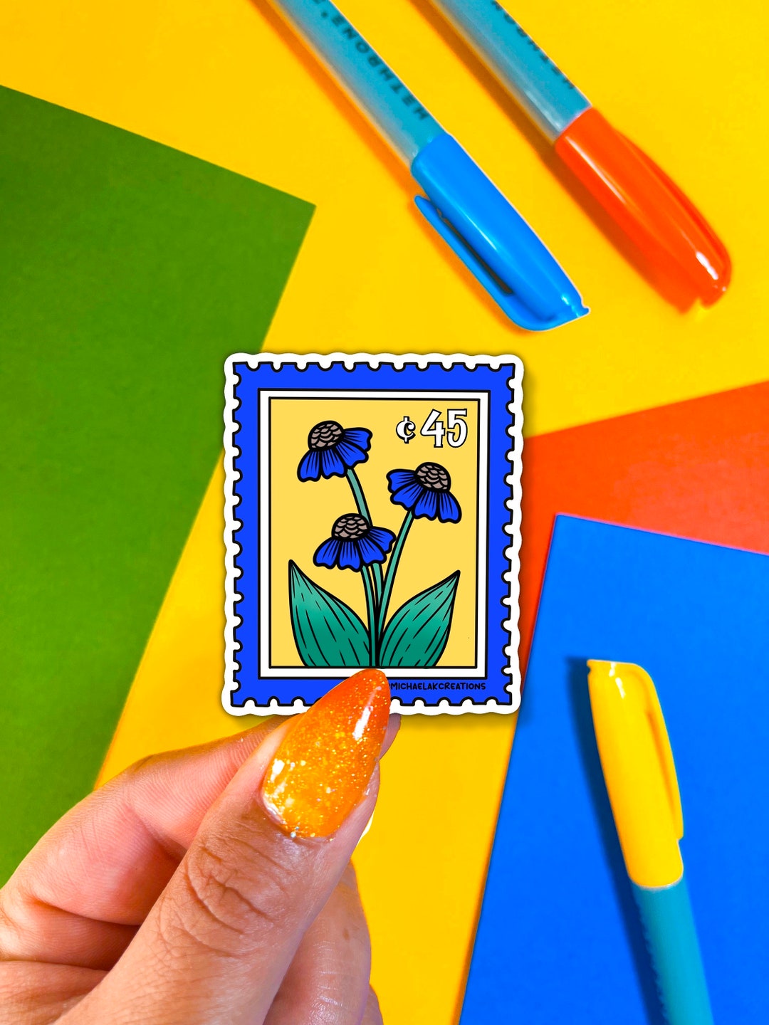 Blue Flower Stamp Sticker |stamp Sticker | Stickers for Hydroflask ...