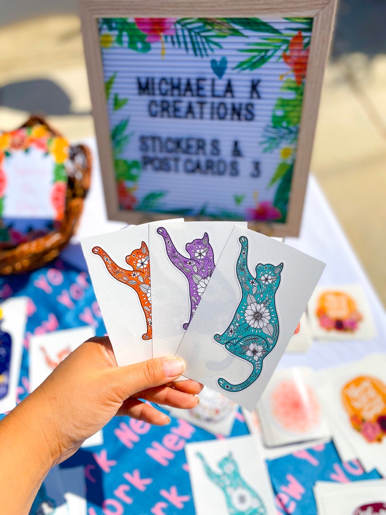 Floral Cat Diecut Sticker Cat Sticker Cat Lady Sticker - Etsy