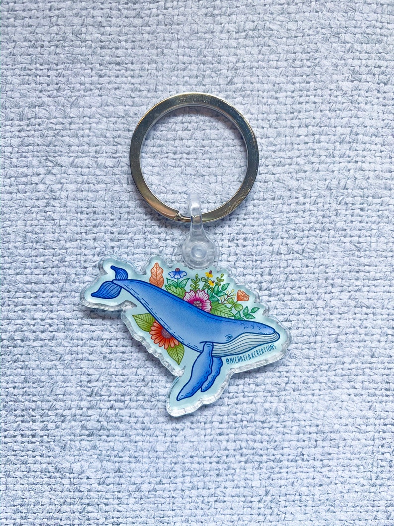 Whale Keychain | Whale Gift | Acrylic Keychain | Floral Keychain ...