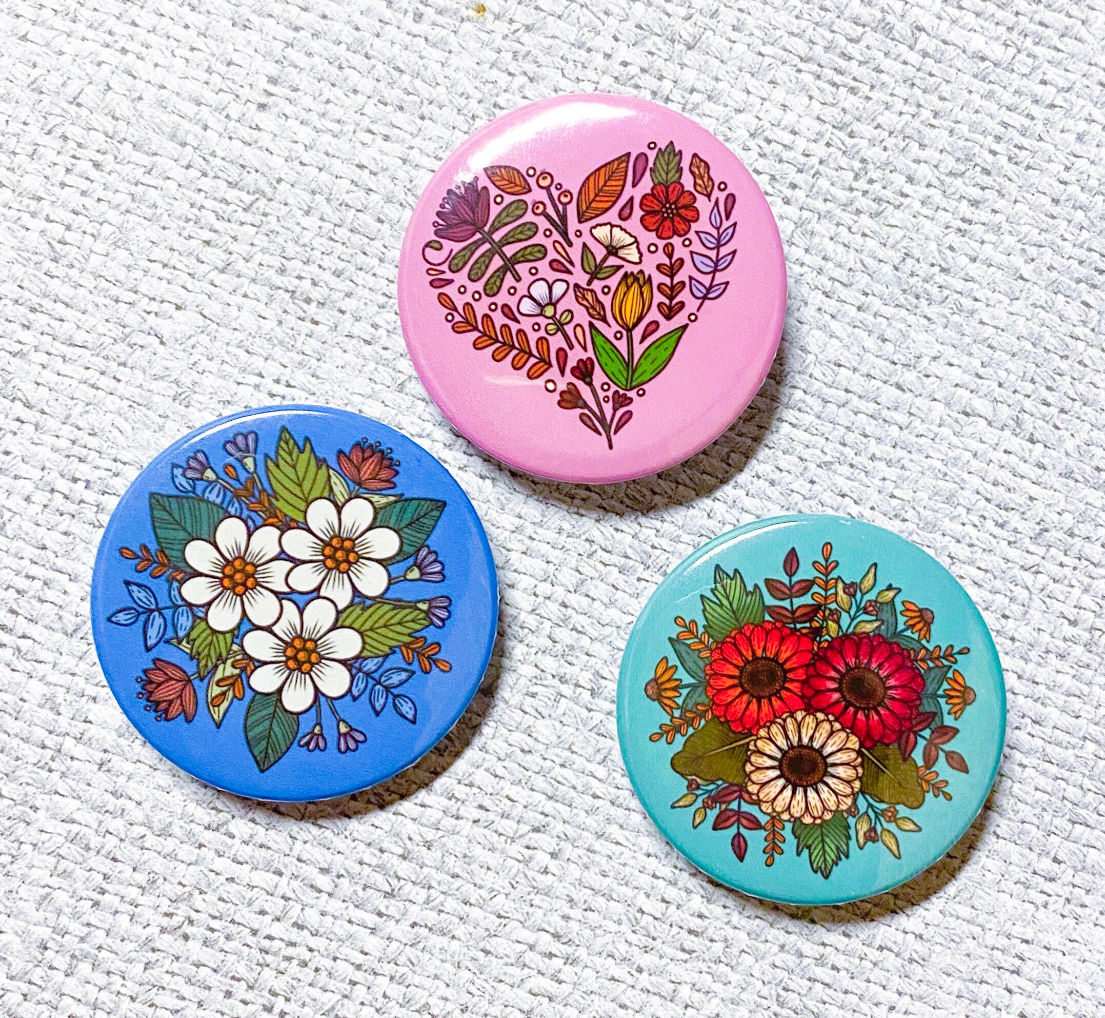 Flower Love Button Set | Flower Buttons | Flower Pins | Button Pins ...