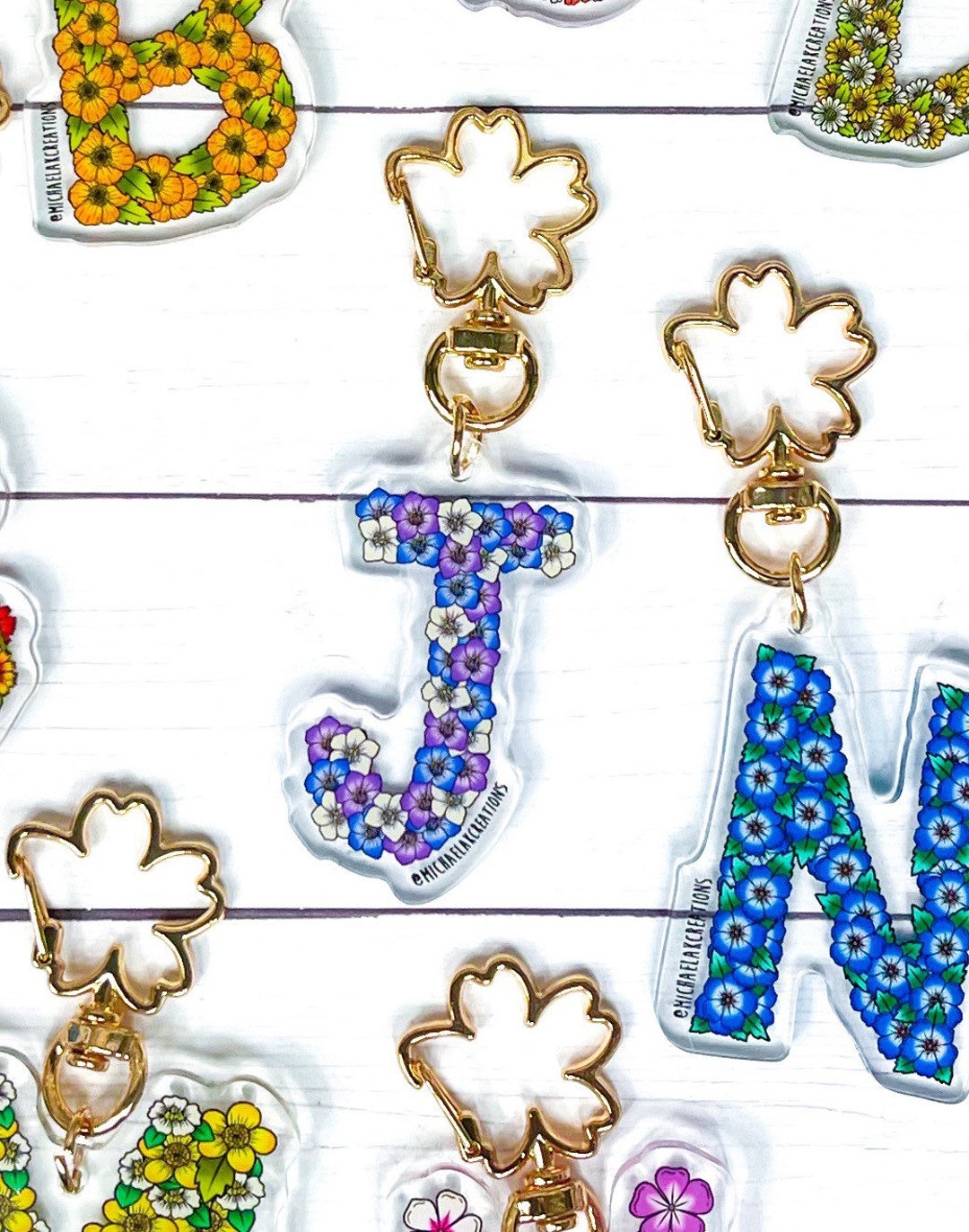 J Keychain J Letter Gift Letter Keychain Acrylic Keychain Floral ...