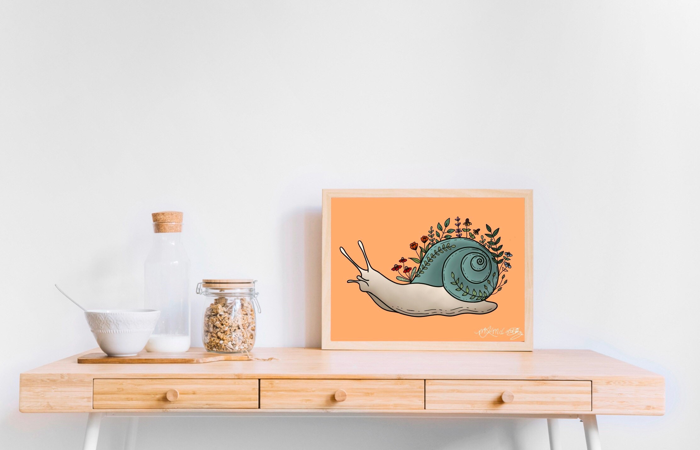 Snail Art Print Animal Art Floral Wall Art Living Room | Etsy