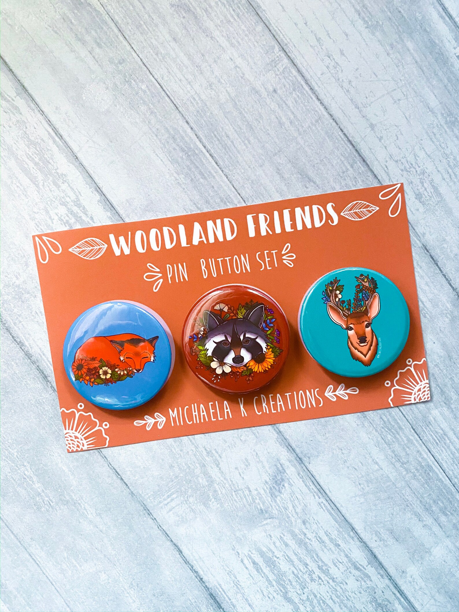 Woodland Animal Button Set Cute Buttons Raccoon Pin - Etsy