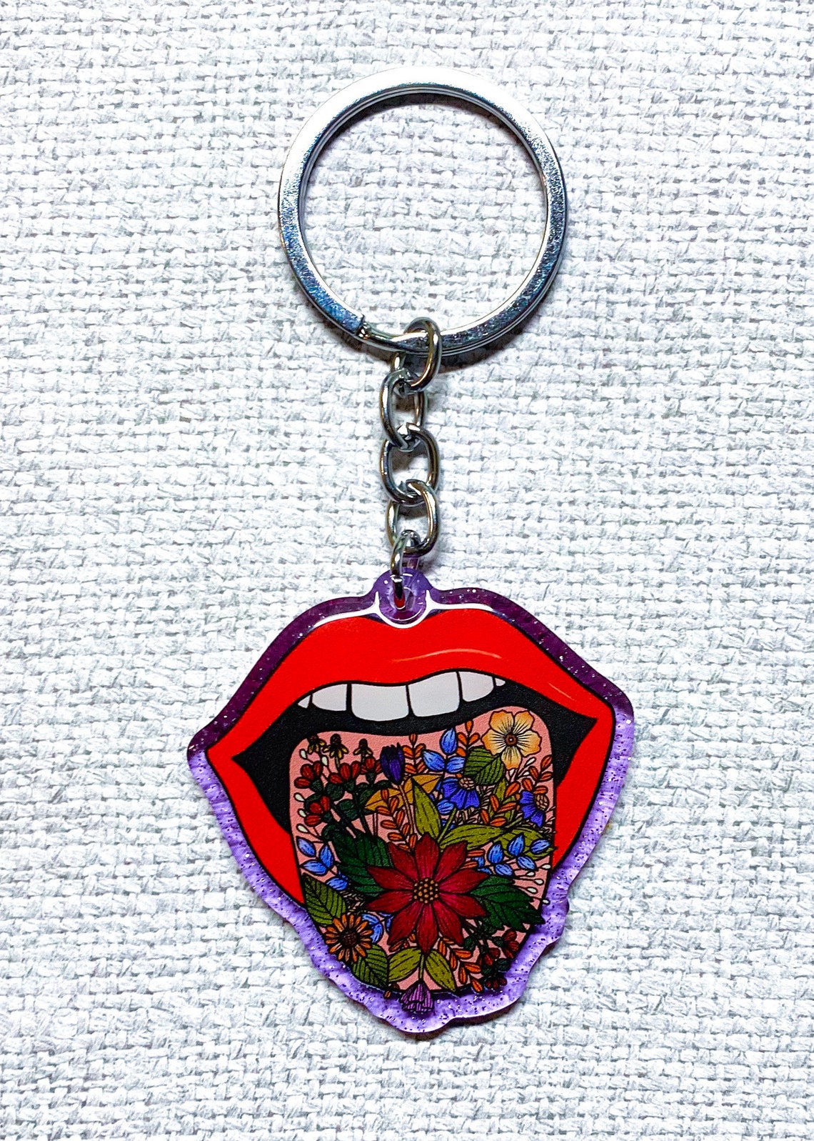 Mouth Keychain Glitter Keychain Acrylic Keychain Floral | Etsy
