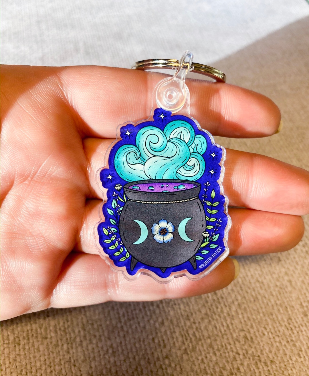 Cauldron Keychain | Witchy Gift | Acrylic Keychain | Floral Keychain ...