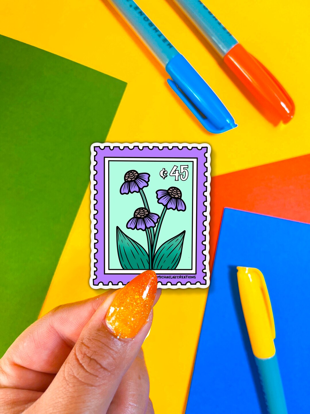 Purple Flower Stamp Sticker |stamp Sticker | Stickers for Hydroflask ...