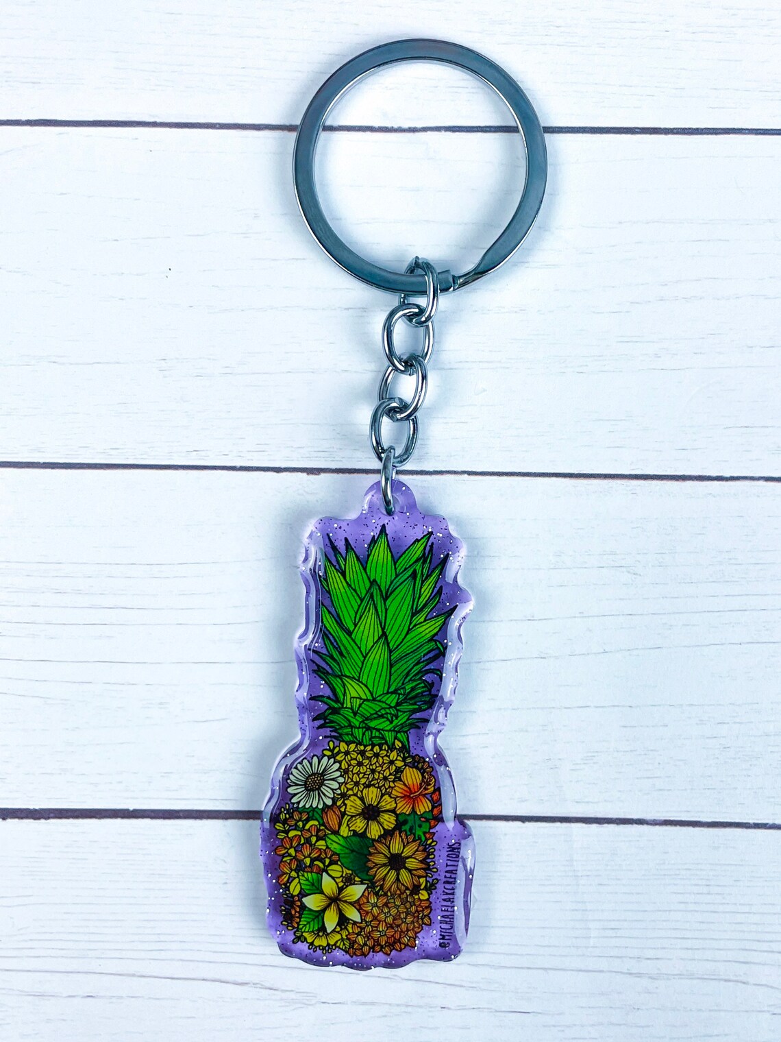 Pineapple Keychain Acrylic Keychain Floral Keychain - Etsy