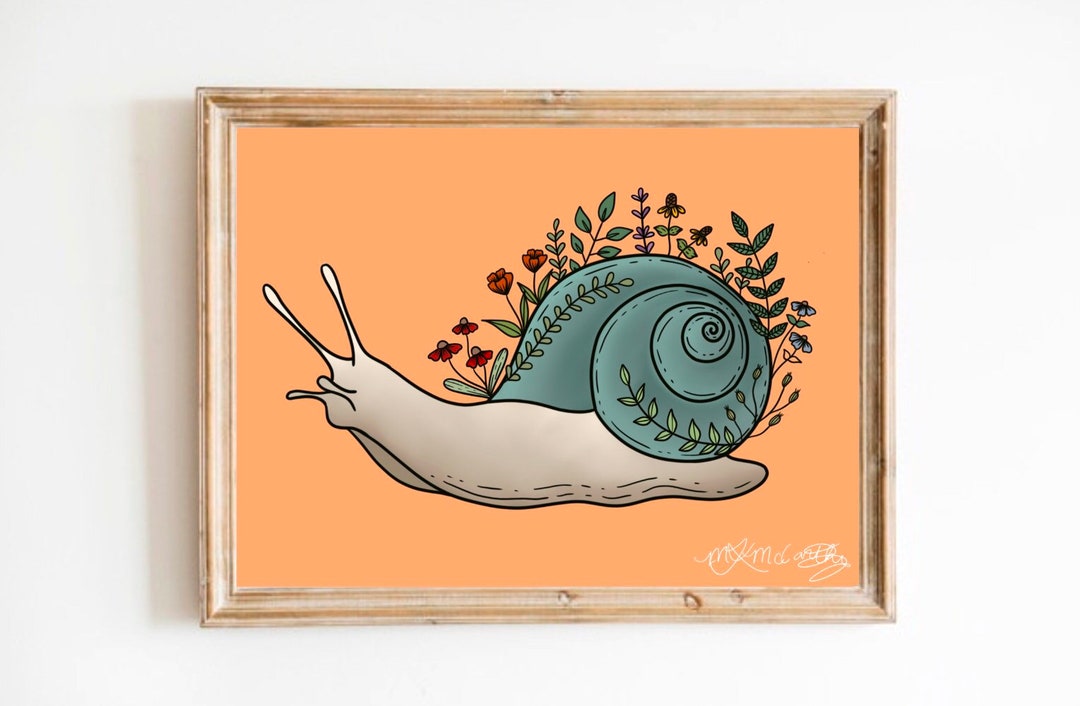 Snail Art Print | Animal Art | Floral Wall Art | Living Room Wall Art ...