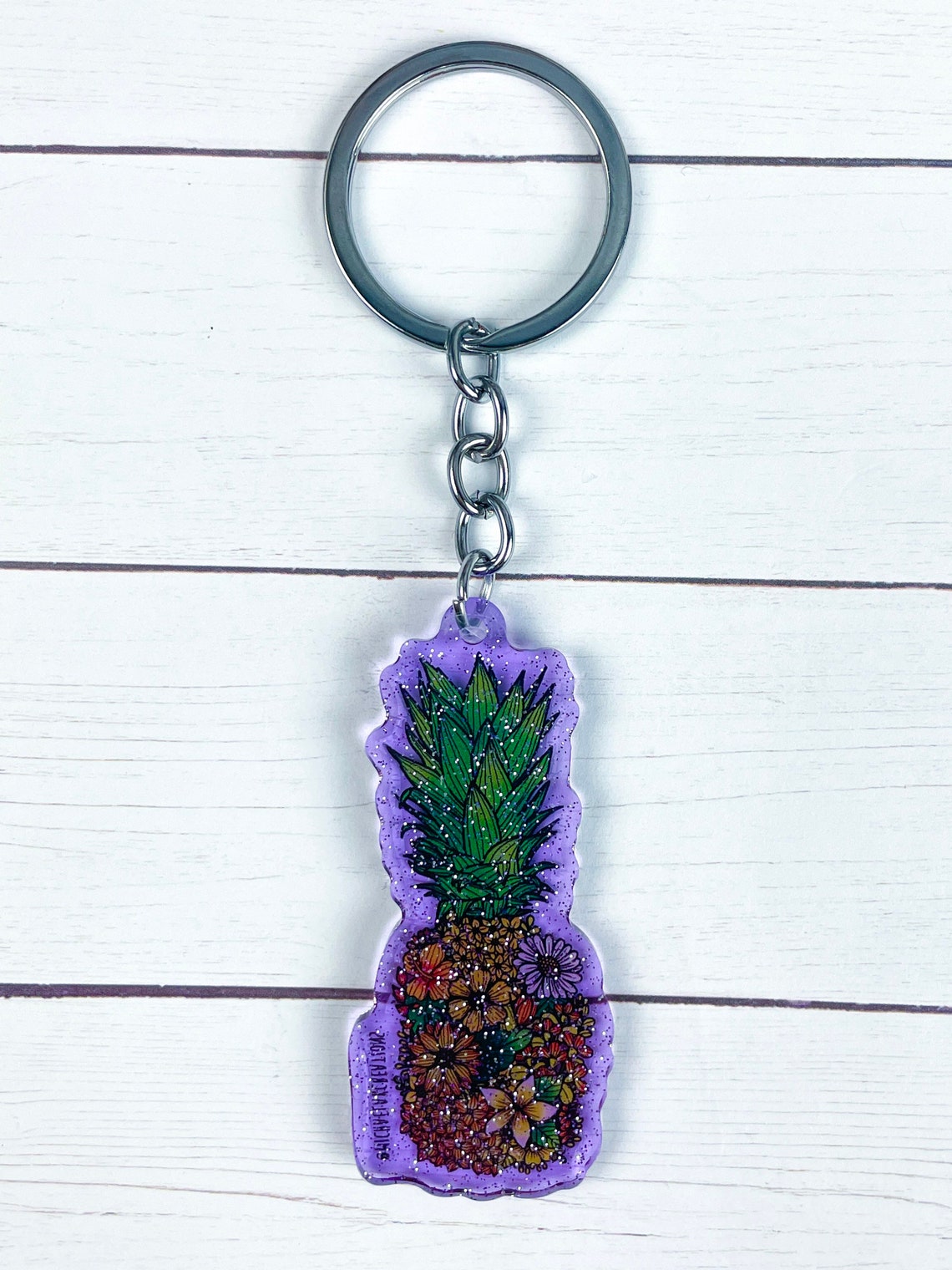 Pineapple Keychain Acrylic Keychain Floral Keychain - Etsy