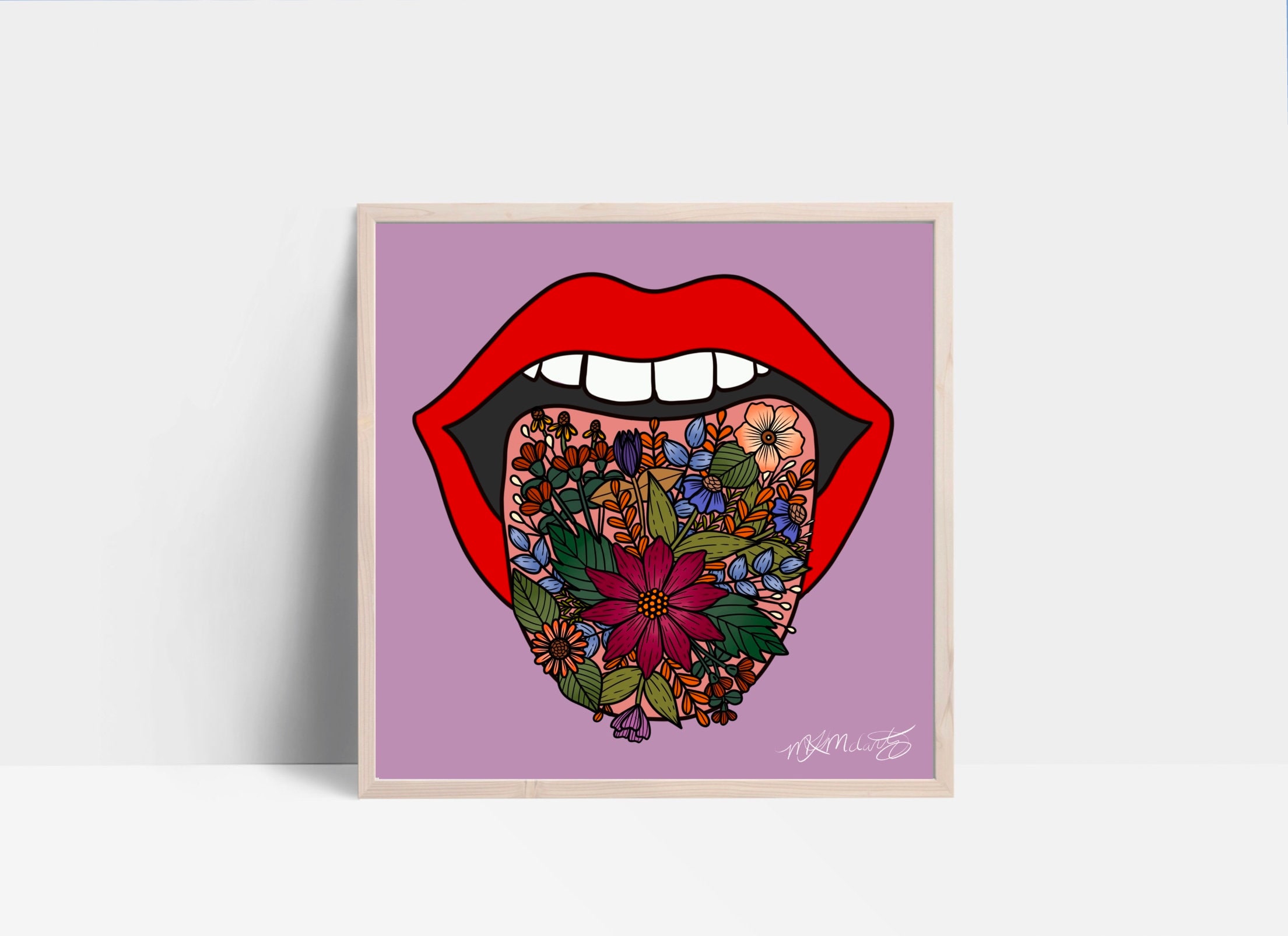 Mouth Art Print | Flower Mouth Art | Floral Wall Art | Living Room Wall ...
