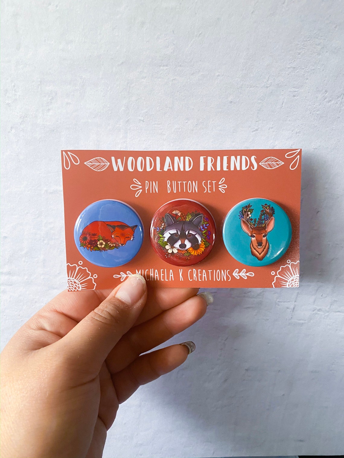 Woodland Animal Button Set Cute Buttons Raccoon Pin - Etsy