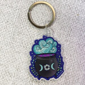 Cauldron Keychain | Witchy Gift | Acrylic Keychain | Floral Keychain ...