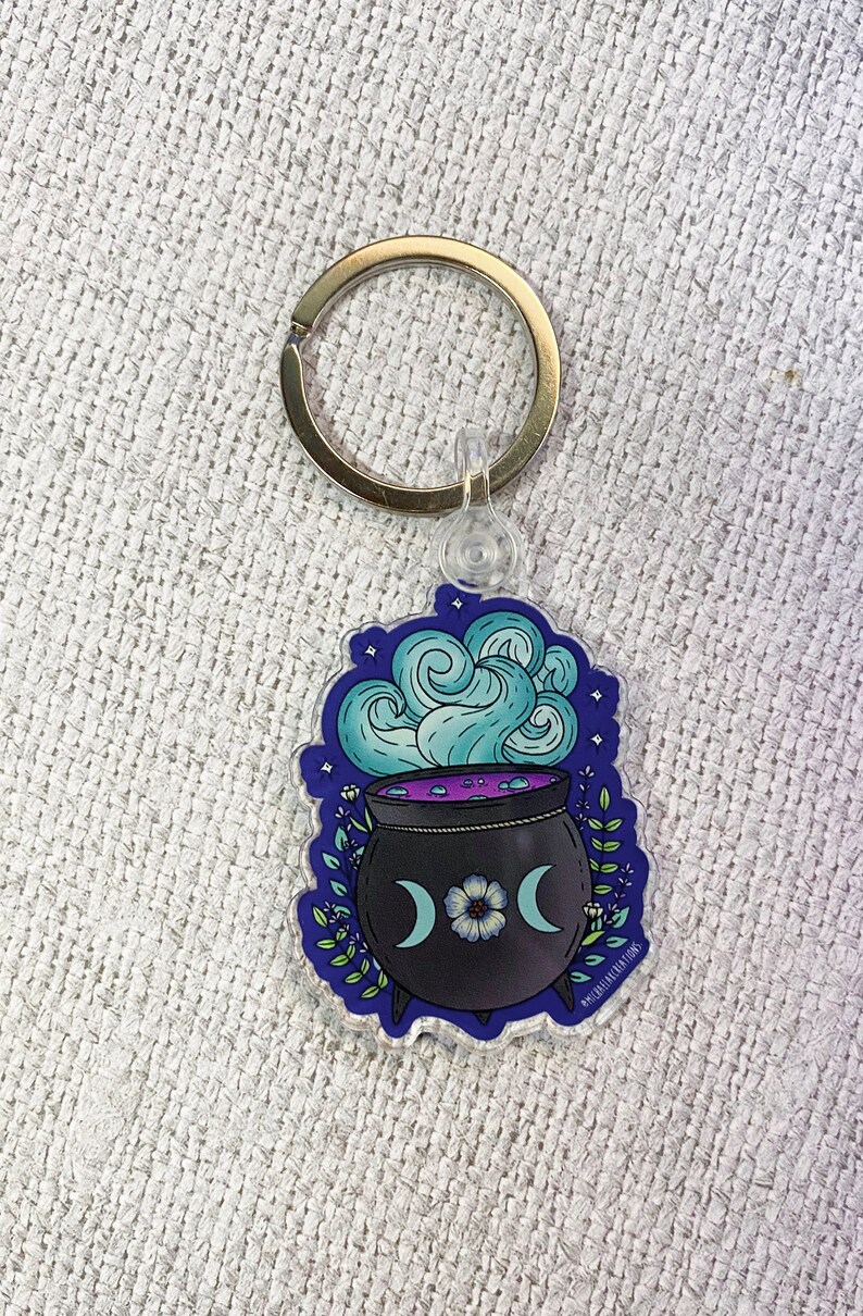 Cauldron Keychain | Witchy Gift | Acrylic Keychain | Floral Keychain ...