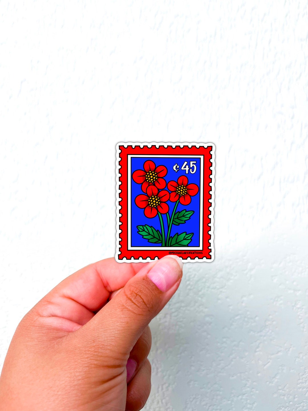 Red Flower Stamp Sticker stamp Sticker Stickers for - Etsy