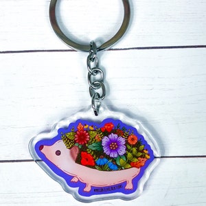 Hedgehog Keychain | Acrylic Keychain | Floral Keychain | Keychain ...