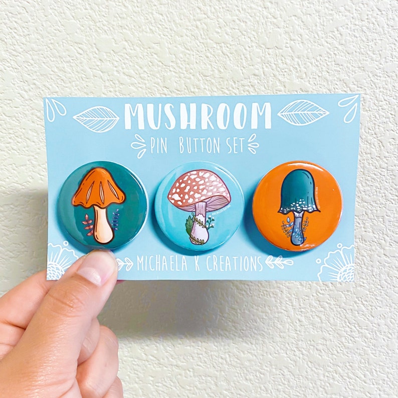Mushroom Button Set | Mushroom Buttons | Mushroom Pins | Button Pins ...