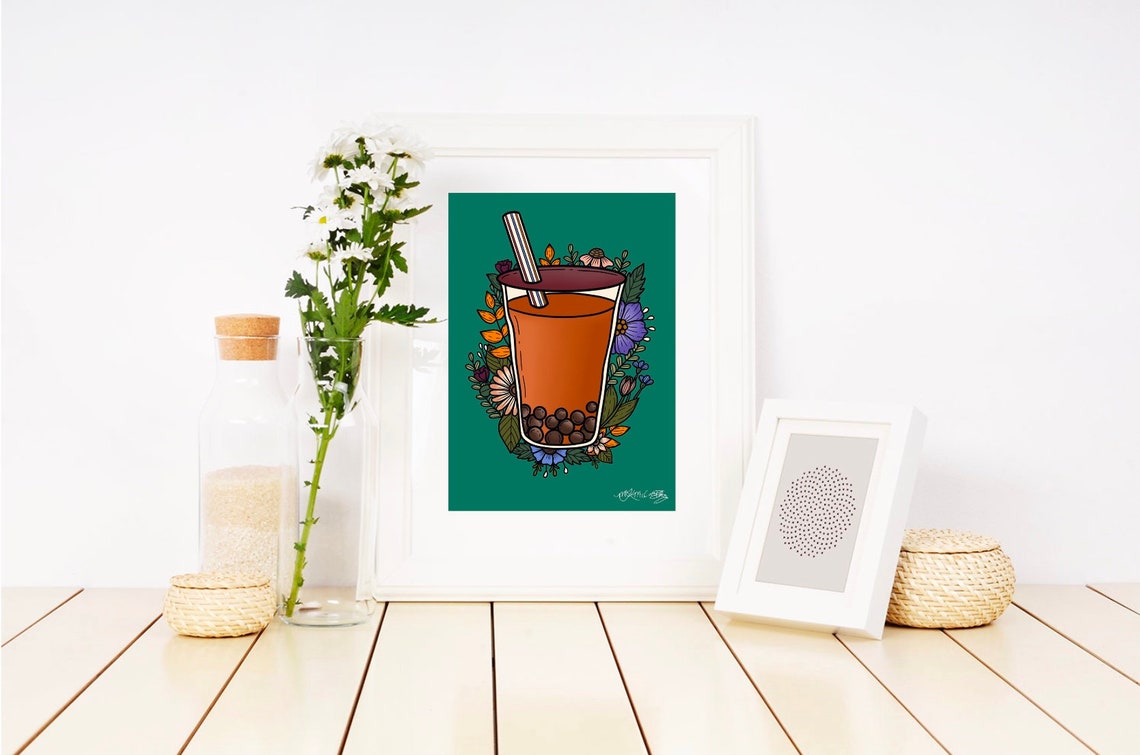 Thai Tea Art Print boba Art Printtea Art Floral Wall Art - Etsy