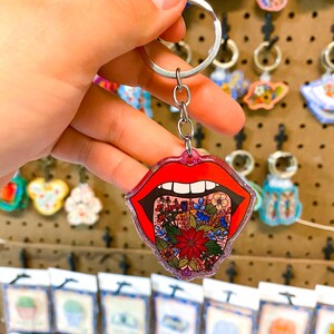 Mouth Keychain | Glitter Keychain | Acrylic Keychain | Floral Keychain ...