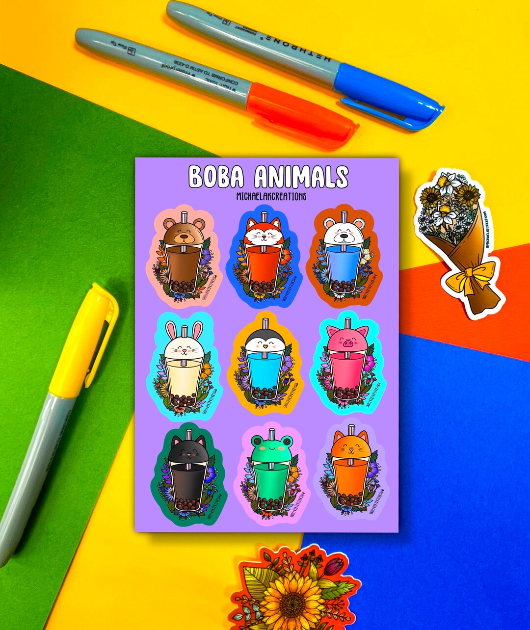 Boba Animal Sticker| Sticker Sheet|boba Sticker|stickers for Hydroflask ...