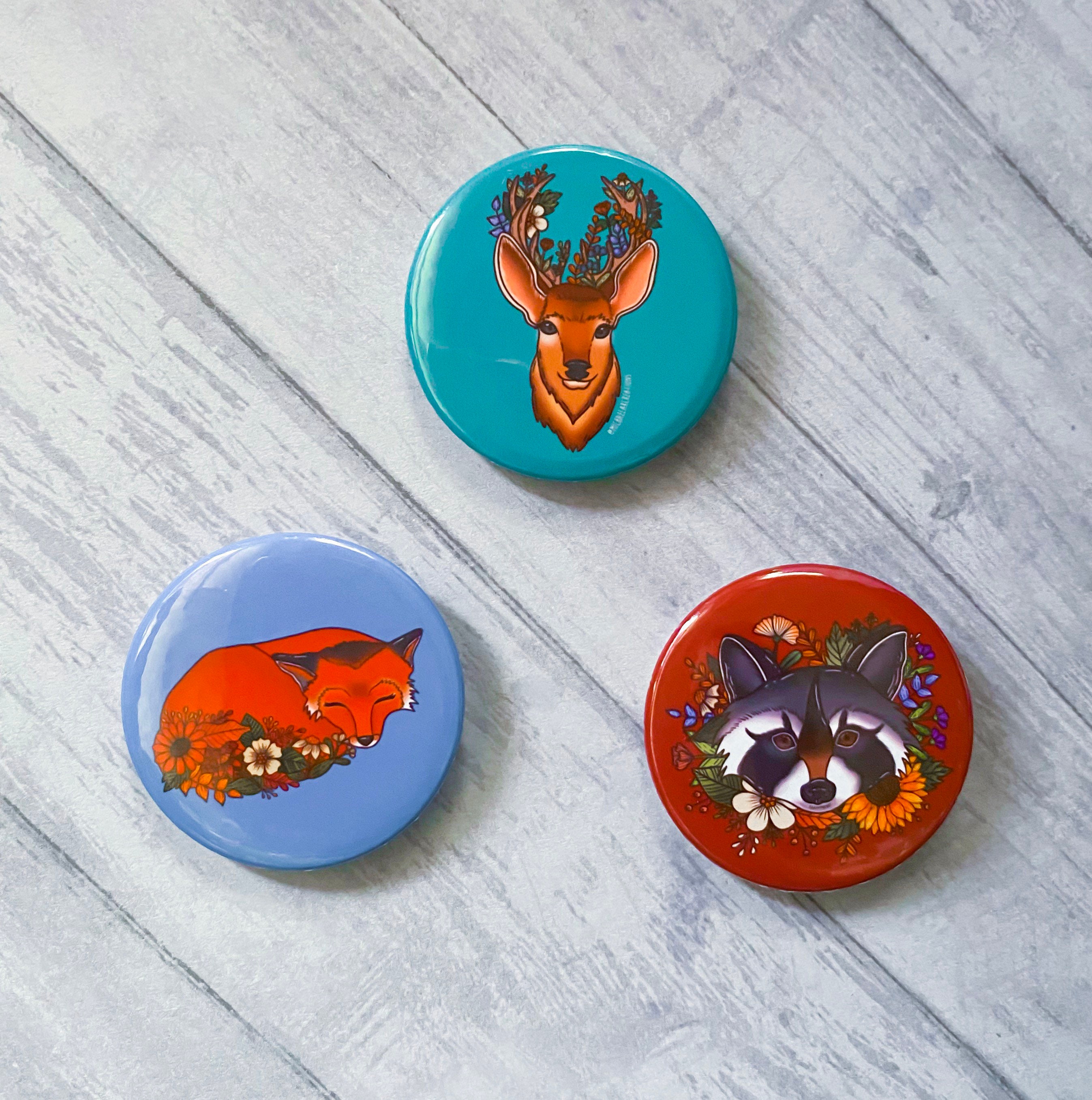 Woodland Animal Button Set Cute Buttons Raccoon Pin | Etsy