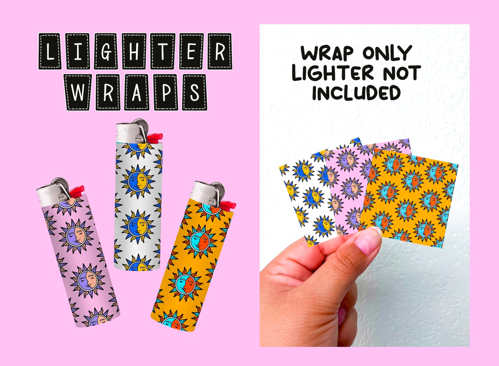 Sun and Moon Lighter Wraps | Lighter Stickers | Wrapped Lighters ...