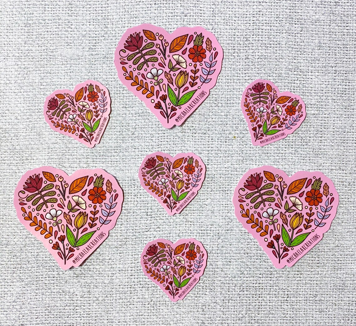 Pink Flower Heart Sticker Heart Sticker stickers Stickers - Etsy