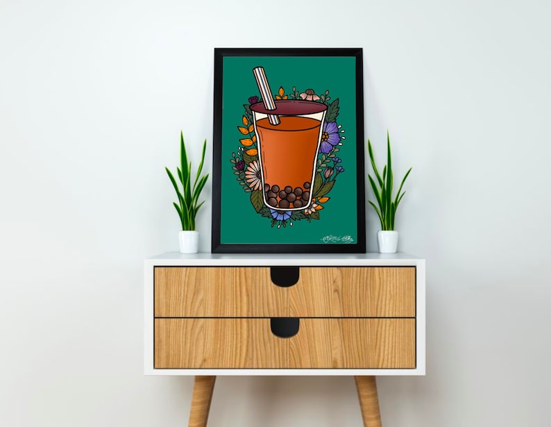 Thai Tea Art Print boba Art Printtea Art Floral Wall Art - Etsy