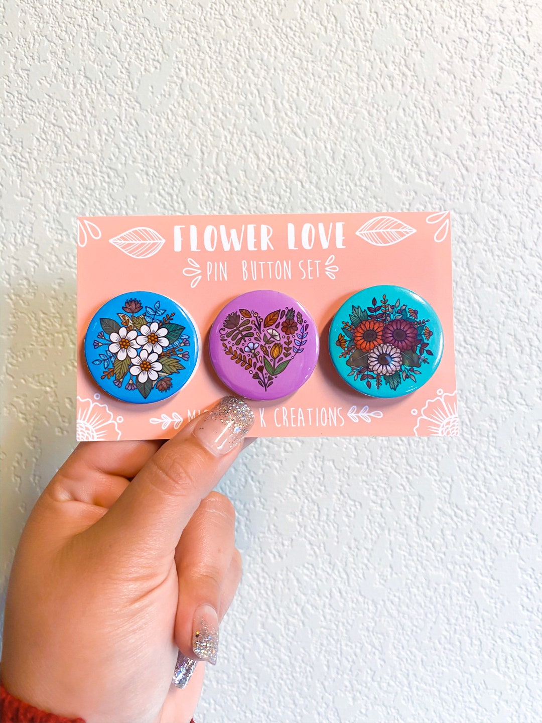 Flower Love Button Set | Flower Buttons | Flower Pins | Button Pins ...
