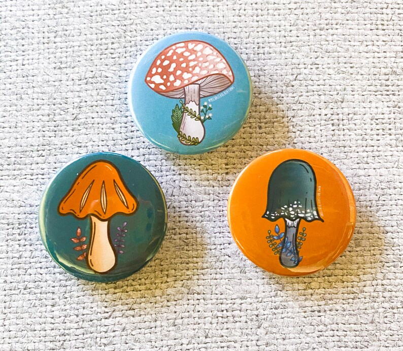 Mushroom Button Set | Mushroom Buttons | Mushroom Pins | Button Pins ...