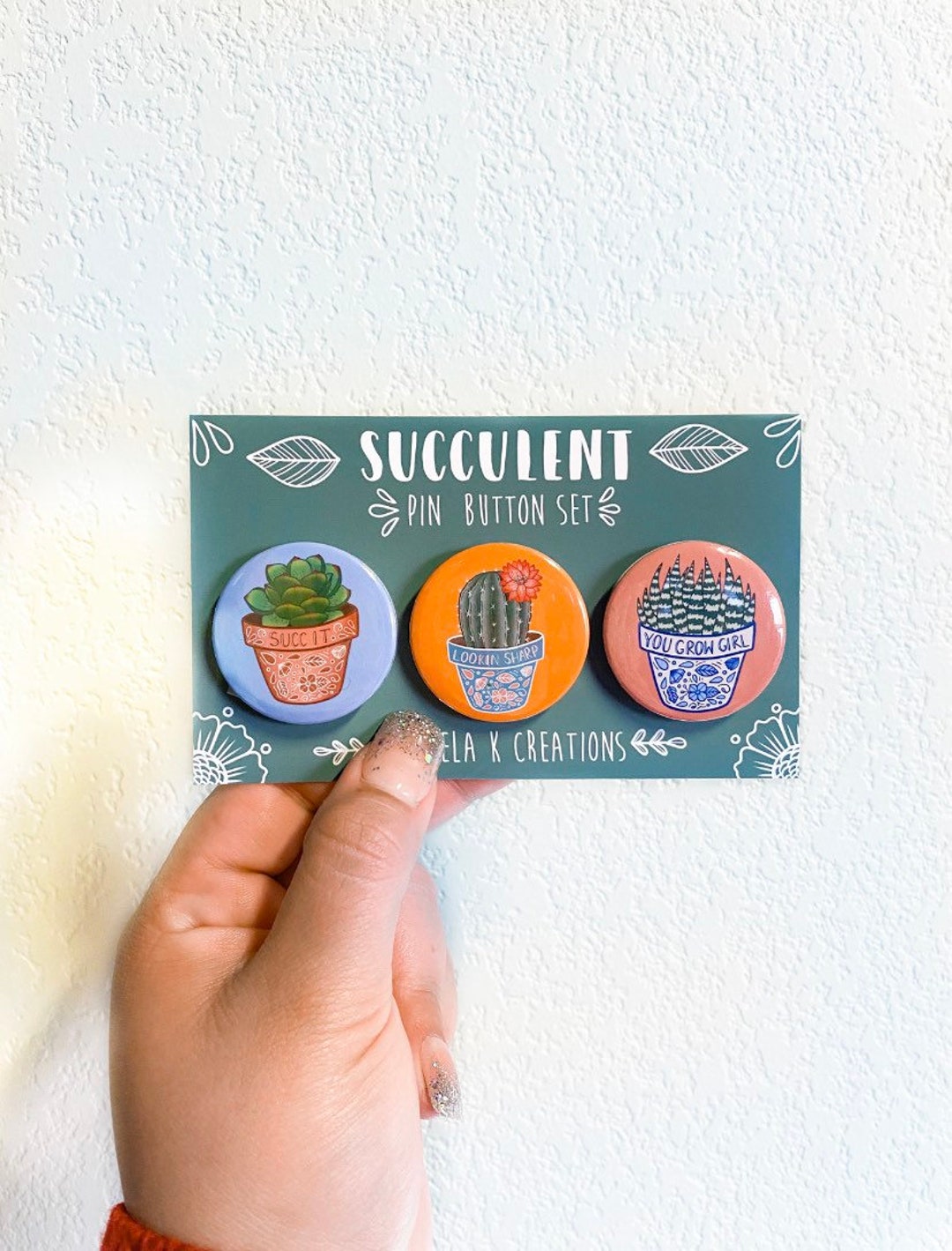 Succulent Button Set | Succulent Buttons | Succulent Pins | Button Pins ...