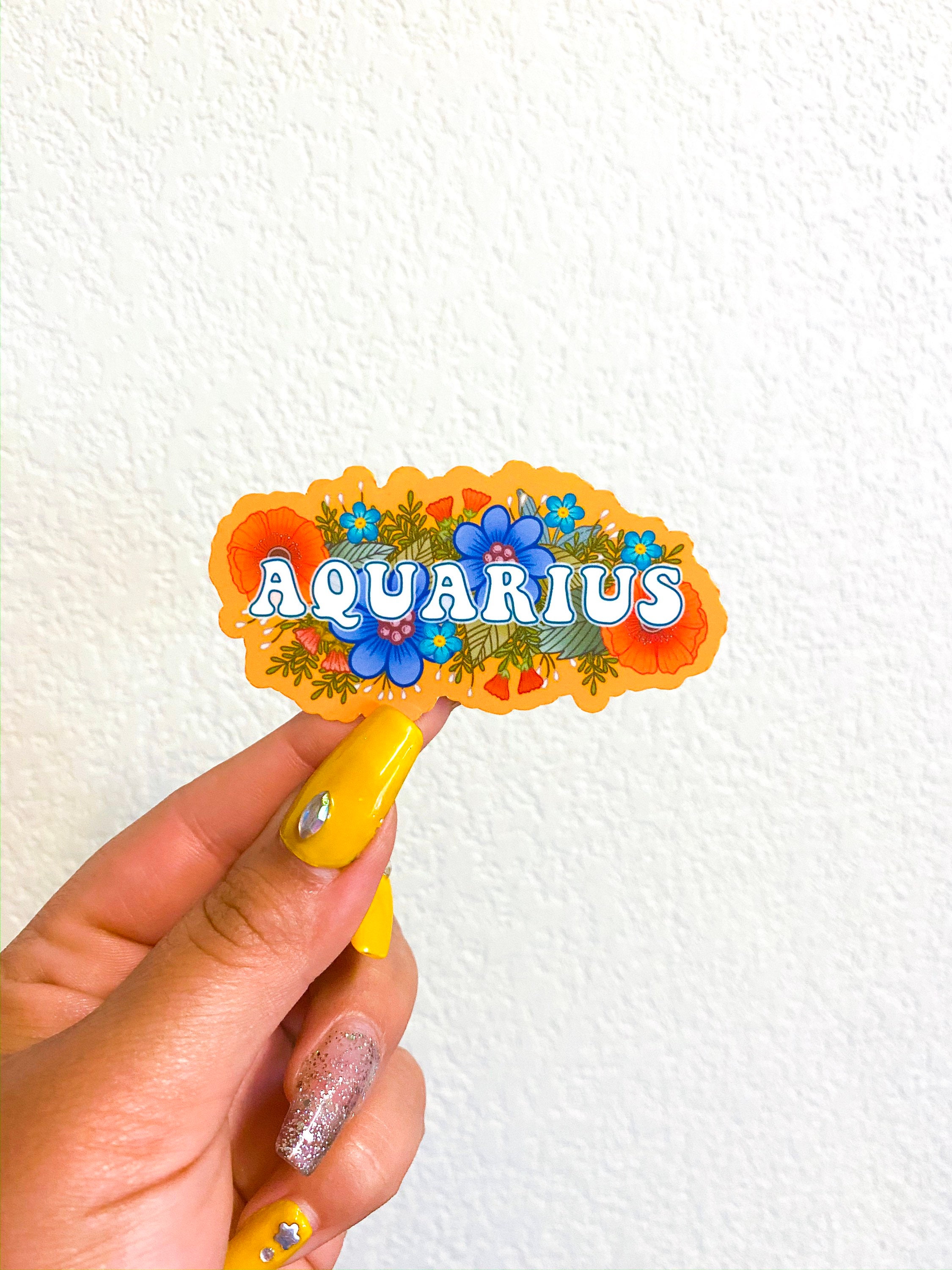 Aquarius Sticker| Zodiac Sticker | Floral Aquarius Sticker| Stickers ...
