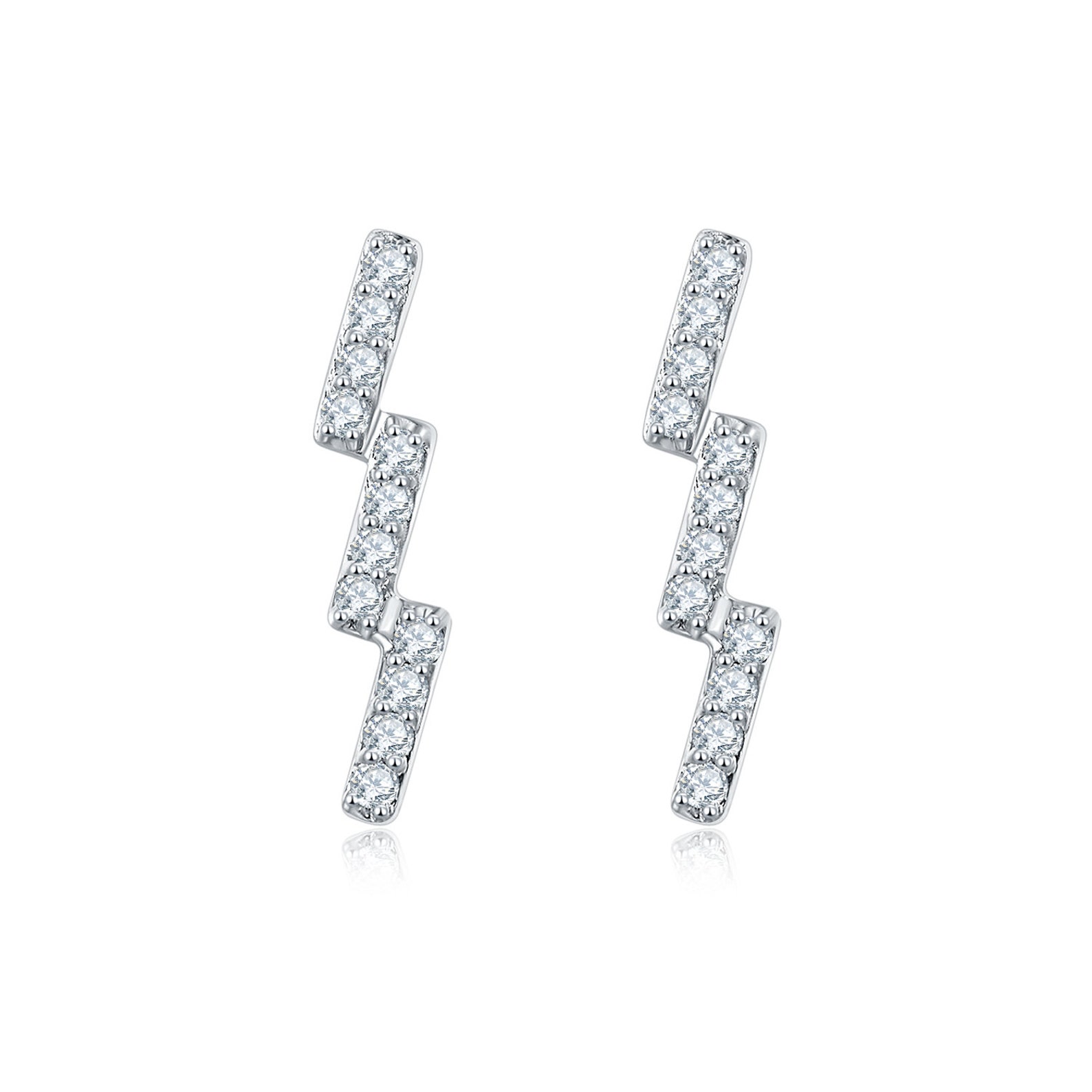 14k 18k White Gold Lightning Diamond Stud, Diamond Earrings Gold ...