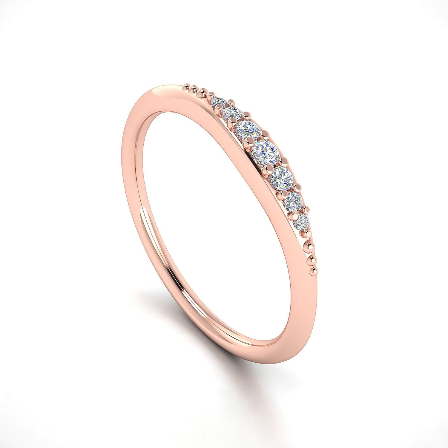 14k 18k Solid Gold Half Eternity RingDainty Ring Stacking | Etsy