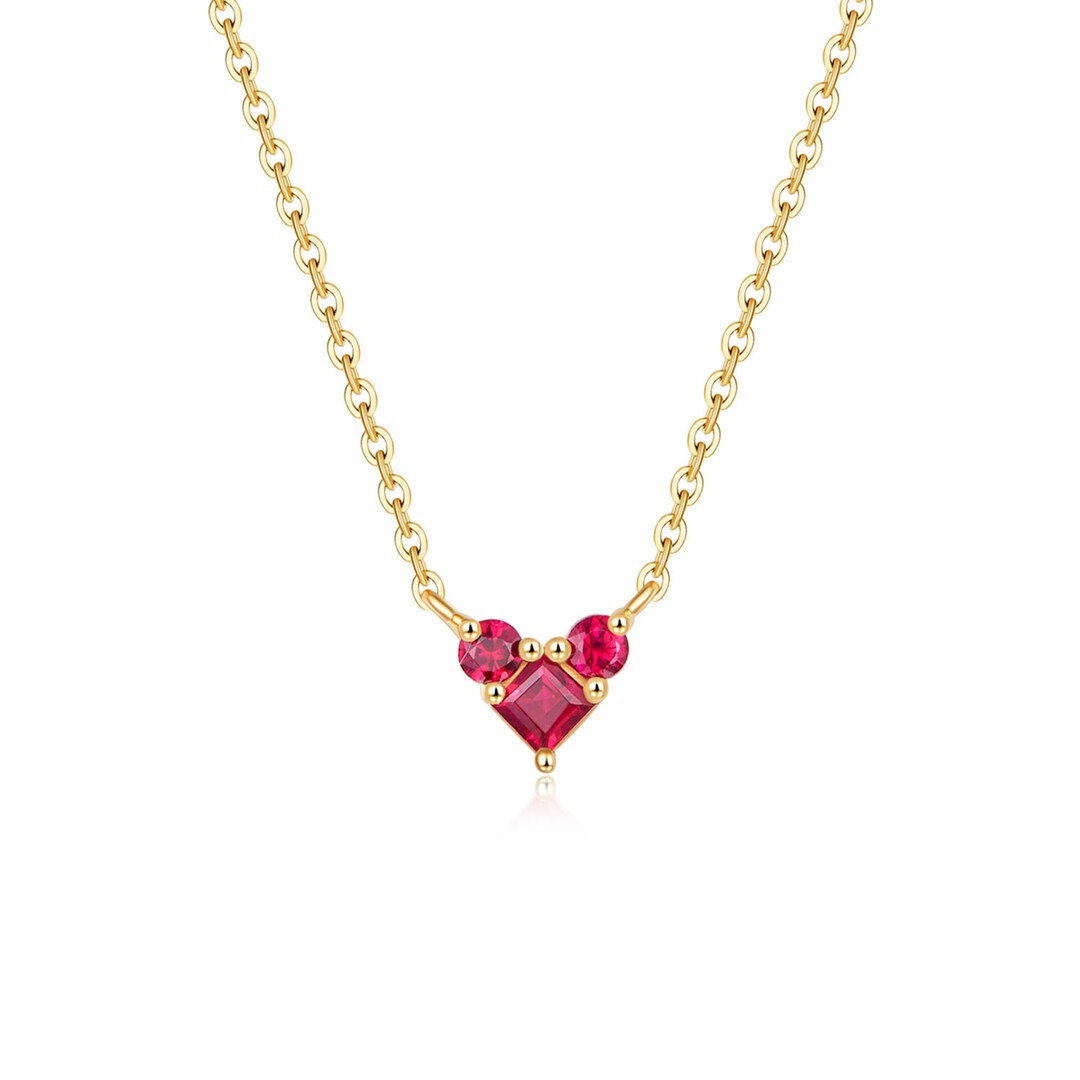14k 18k Yellow Gold Heart-shape Ruby Pendant Necklace, Dainty Natural ...