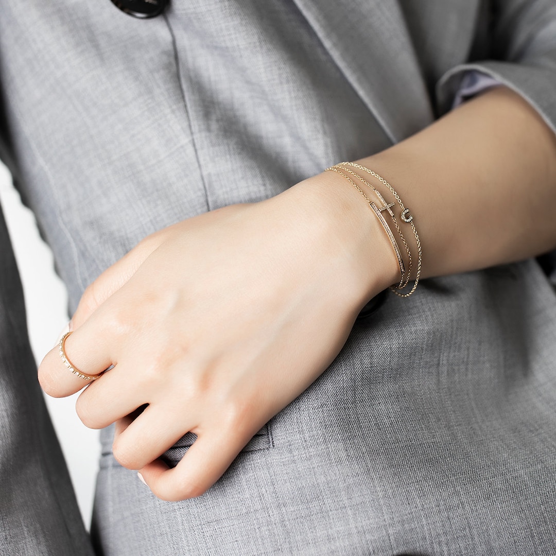 CROSS BRACELET, LETTER Bracelet, Gold Symbolic Bracelet, Gold Chain ...