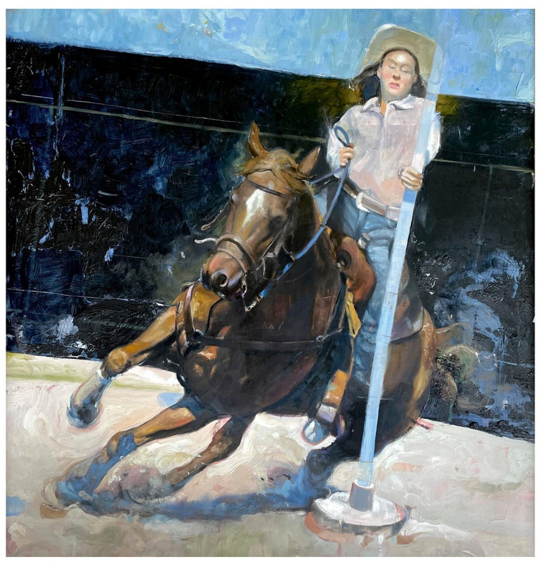 Rodeo Barrel Riding Girl on Horseback, Signed Digital Print by Original ...