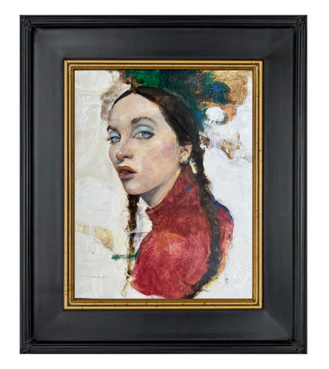 The Red Sweater, Artist Signed Print Oil Painting Nostalgia Portrait ...