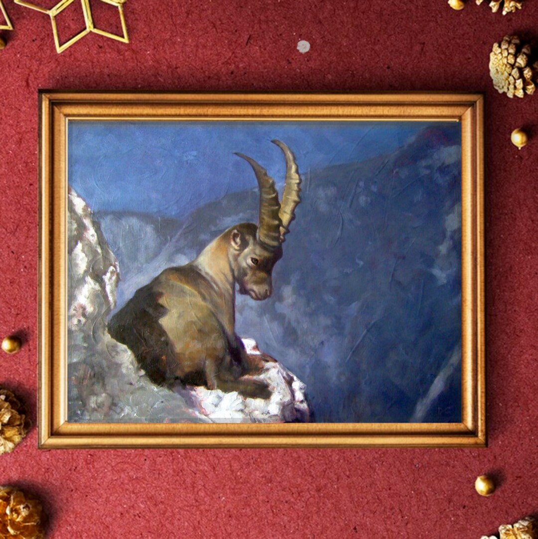 Original Oil Painting the Ibex ,europen Alps Mountain Goat Oil Paint on ...