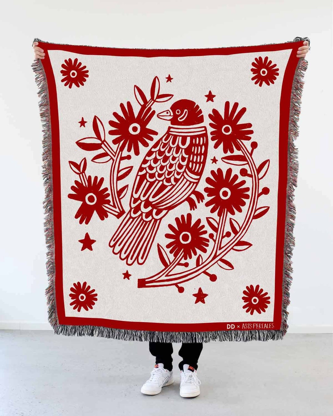 Bird & Floral Woven Tapestry Blanket: Asis Percales Art - Etsy