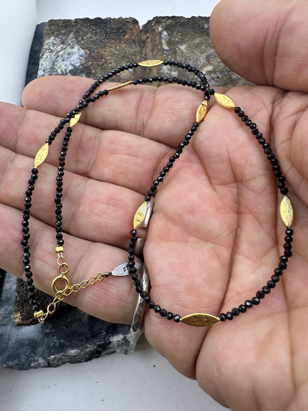 Handmade Natural Black Spinel Bead Designer Necklace 24K Gold - Etsy