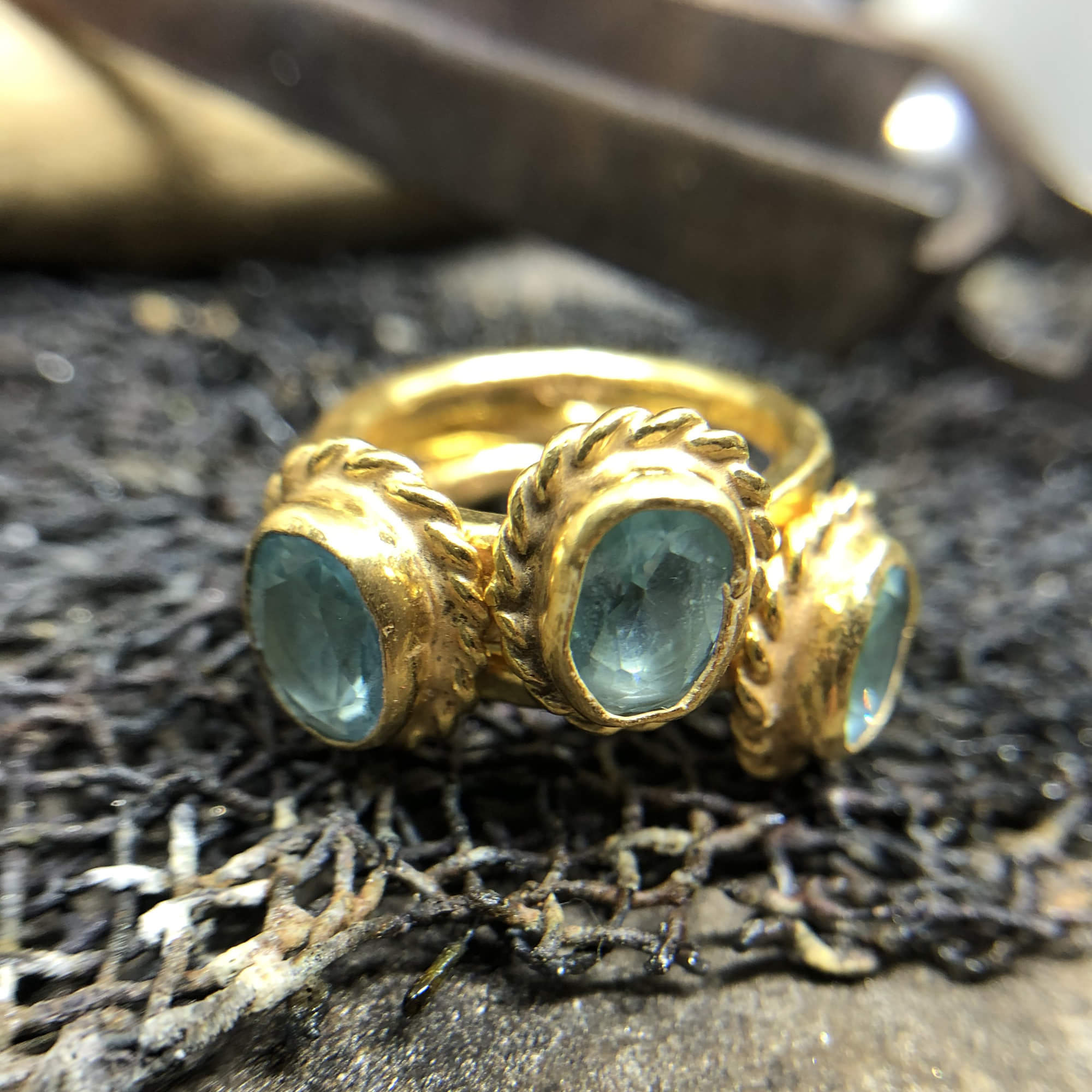 24K Gold Over 925K Sterling Silver Ring Handmade Hammered Band - Etsy