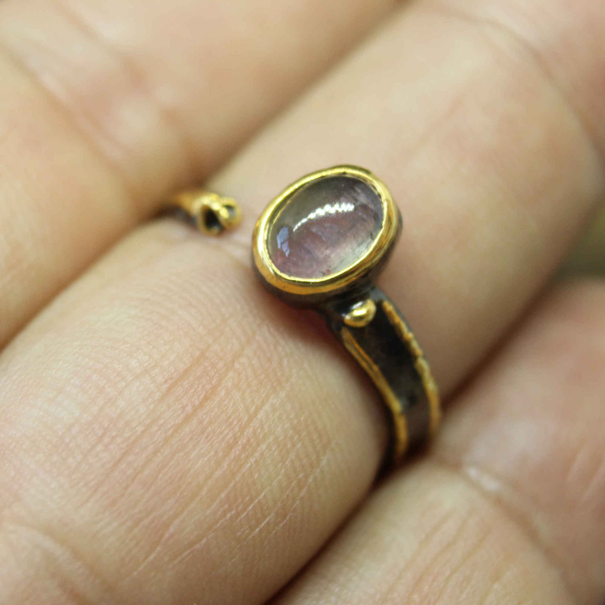 24K Gold Vermail 925K Sterling Silver Ring Handmade Blackned | Etsy