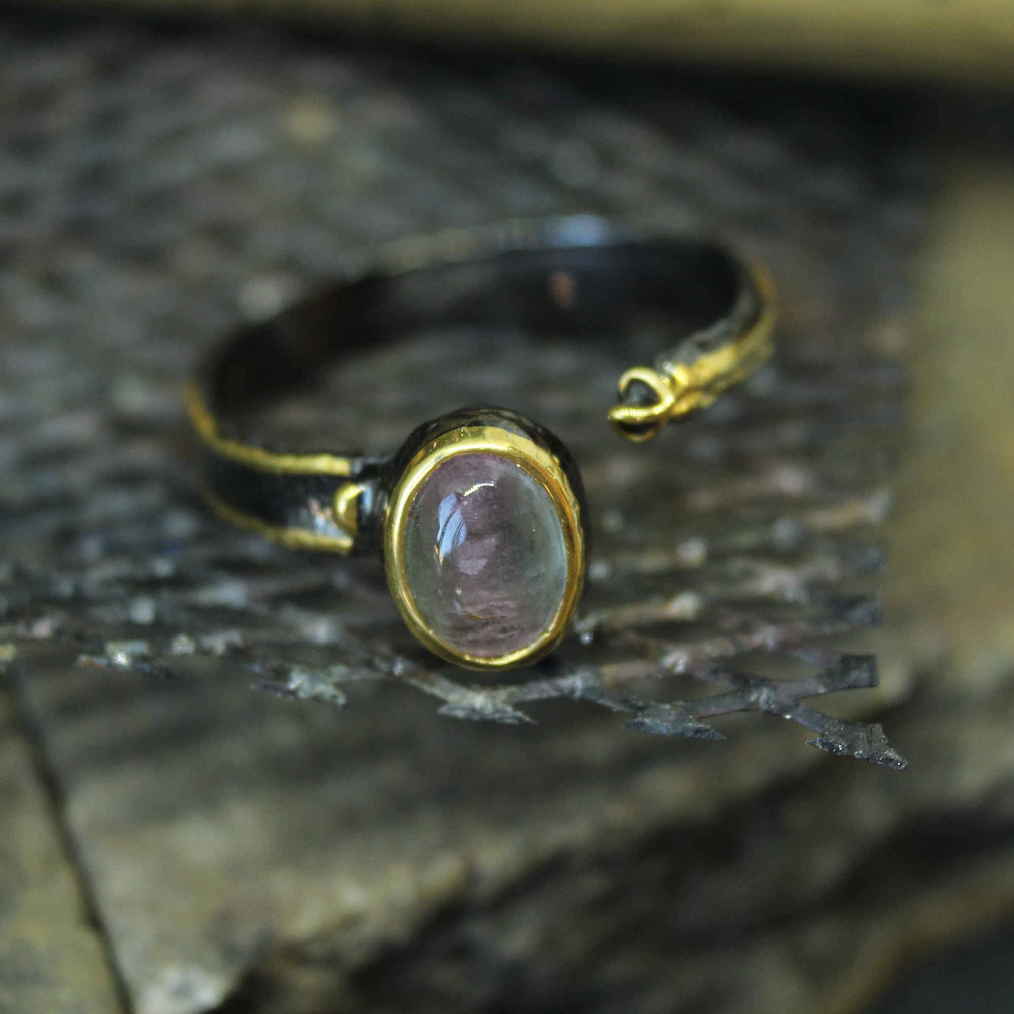 24K Gold Vermail 925K Sterling Silver Ring Handmade Blackned | Etsy