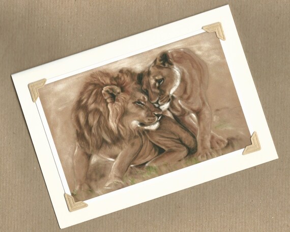 Handmade cards Lion card Lion and lioness print Animal | Etsy